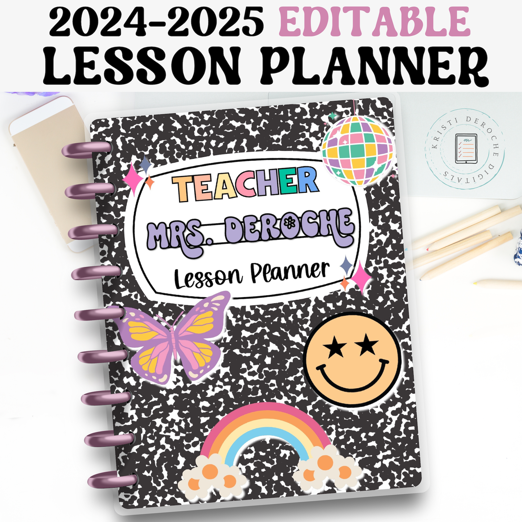 Retro Teacher Planner, Editable, Printable, Teacher Lesson Planner 2024 ...